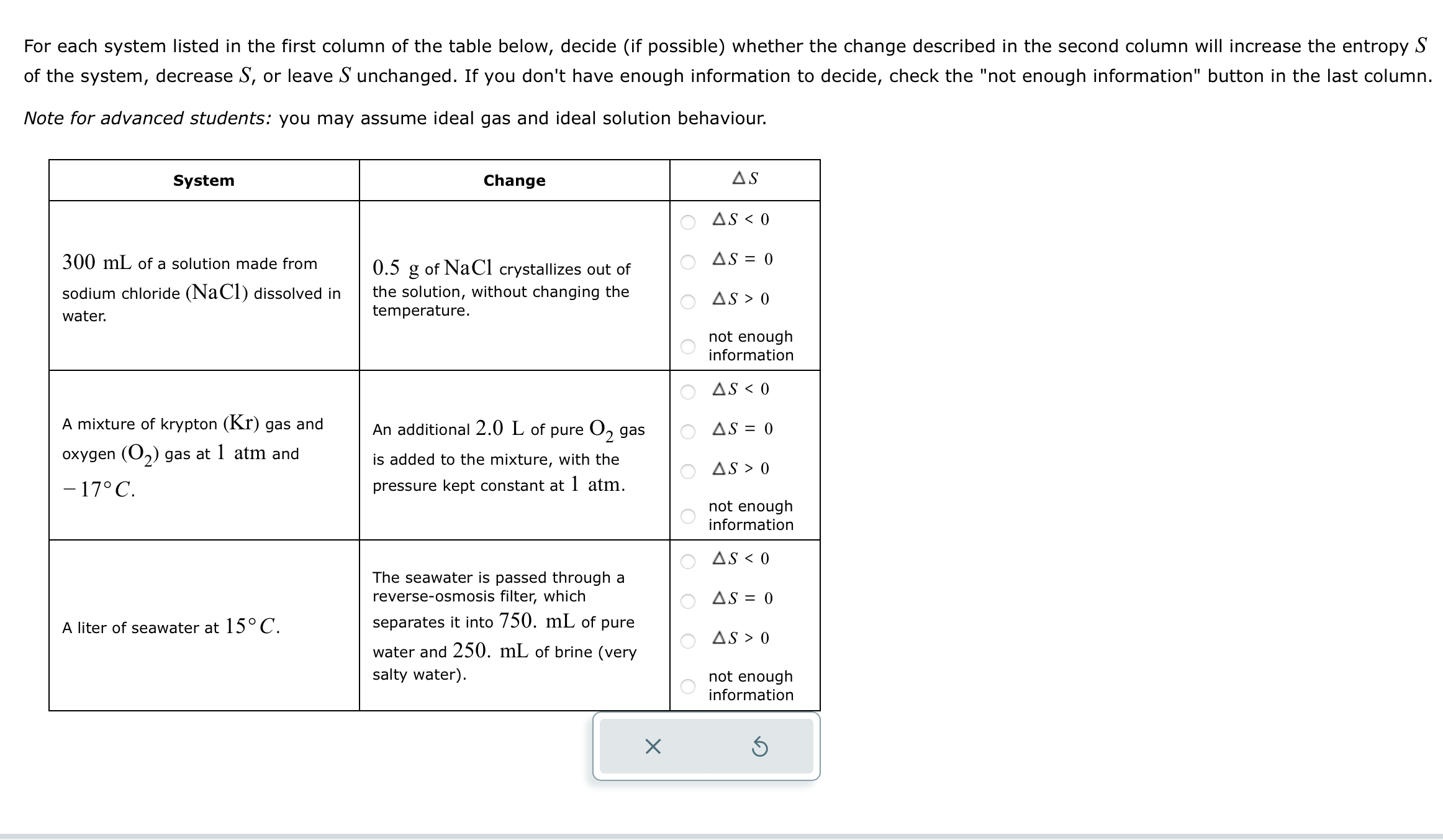 Solved For each system listed in the first column of the | Chegg.com