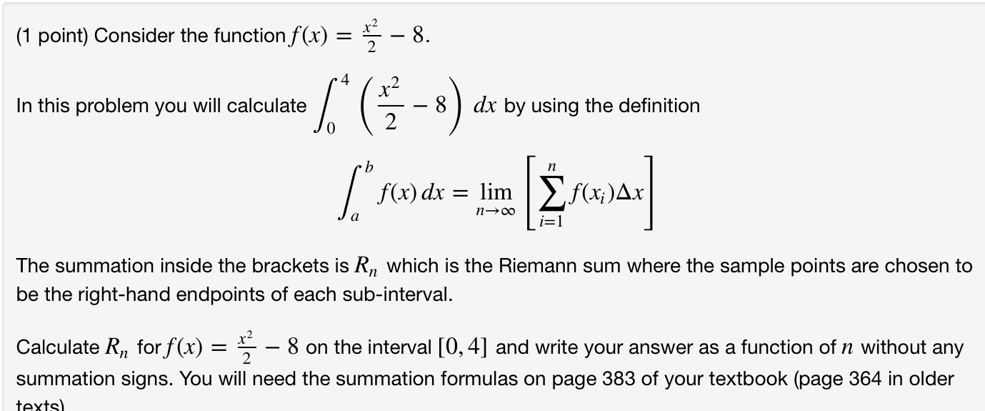 Solved (1 point) Consider the function f(x) = ** – 8. In | Chegg.com