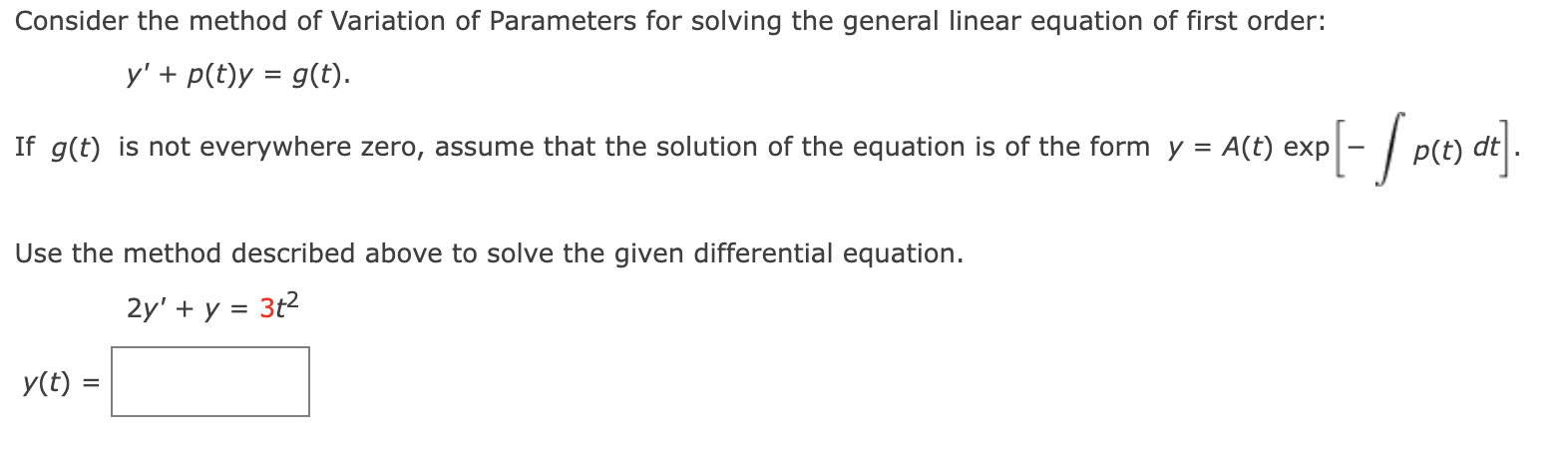 Solved Consider the method of Variation of Parameters for | Chegg.com