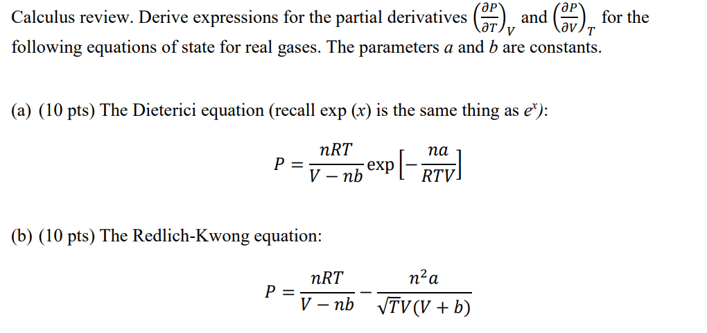 Solved Calculus review. Derive expressions for the partial | Chegg.com