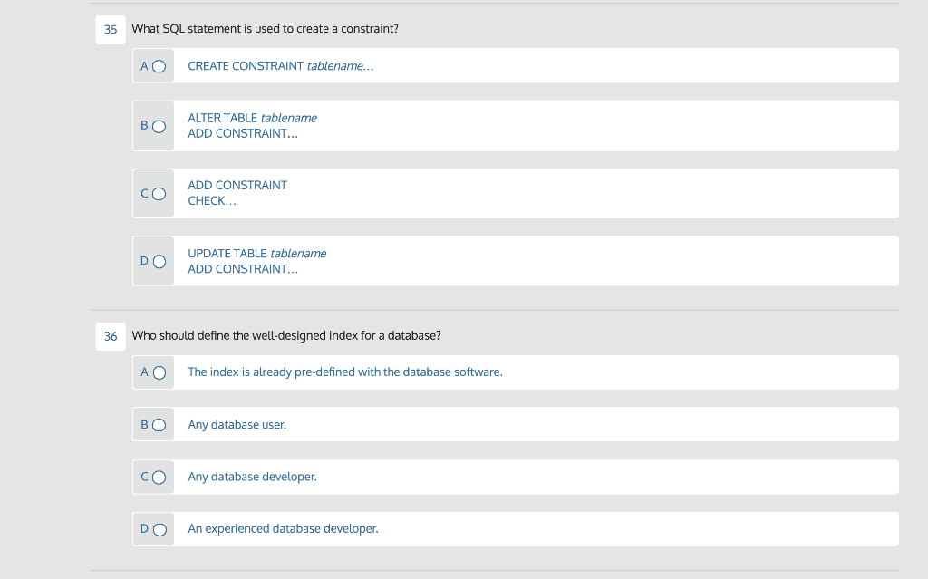 Solved 31 What is the purpose of a SQL view? For database | Chegg.com
