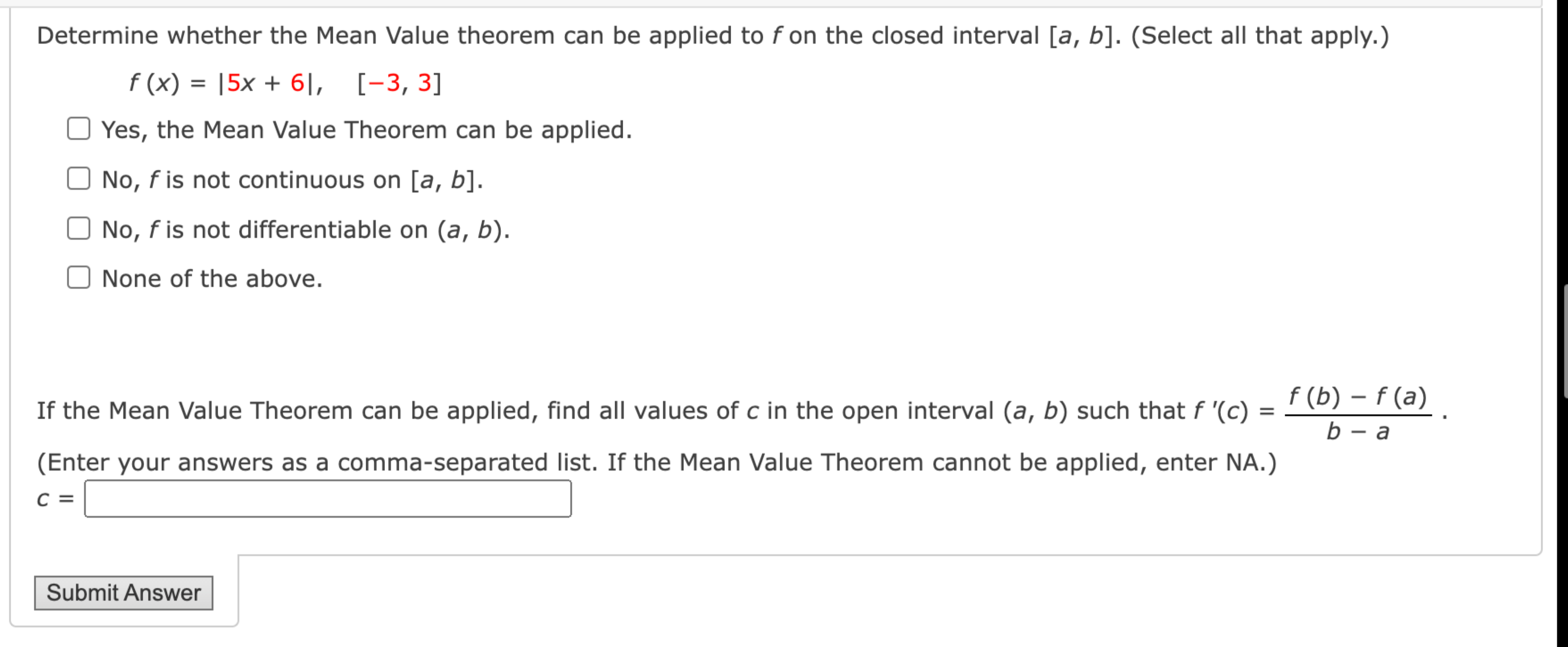 Solved Determine whether the Mean Value theorem can be | Chegg.com