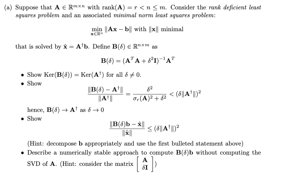 (a) Suppose that A e Rmxn with rank(A) = r | Chegg.com