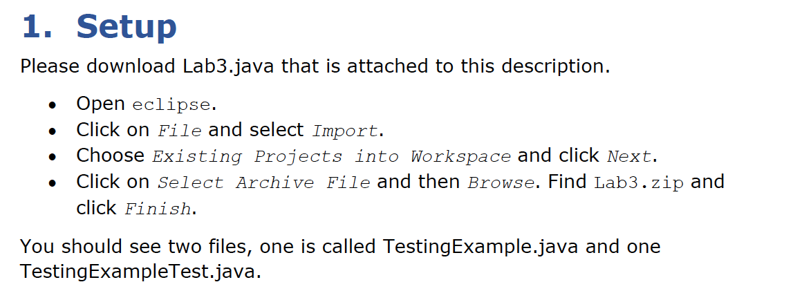 Solved 1. Setup Please download Lab3.java that is attached | Chegg.com