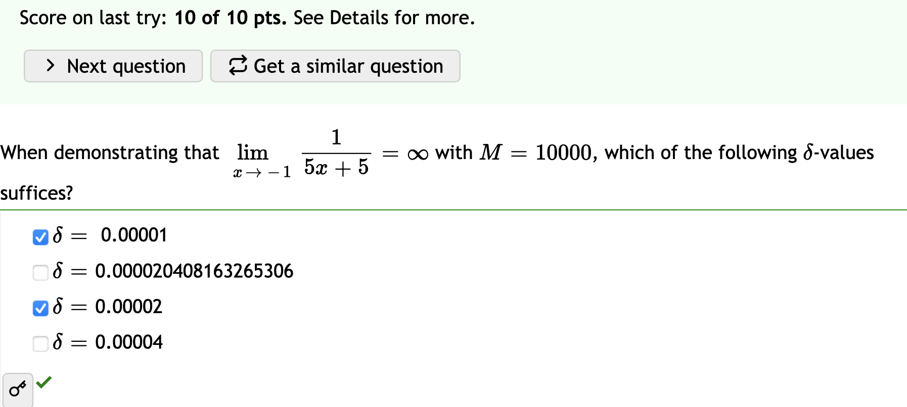 Solved when demonstrating that lim 1/5x+5 = , with M=10000, | Chegg.com
