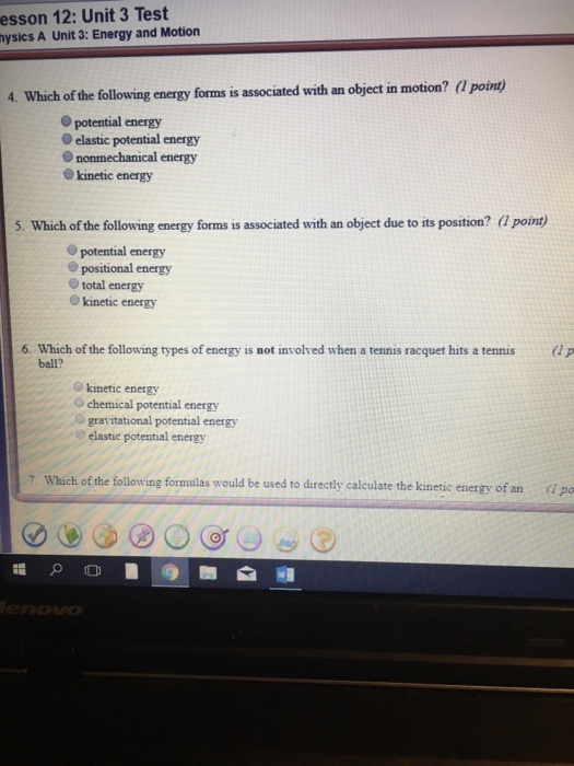 Solved 12: Unit 3 Test A Unit 3: Energy and Motion esson | Chegg.com