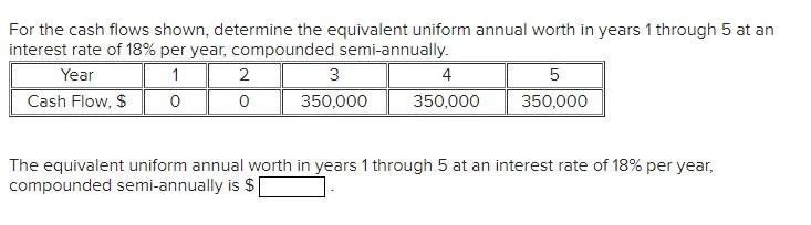 Solved For the cash flows shown, determine the equivalent | Chegg.com
