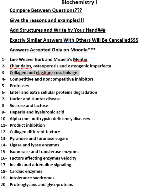 Solved Biochemistry ! Compare Between Questions??? Give the | Chegg.com