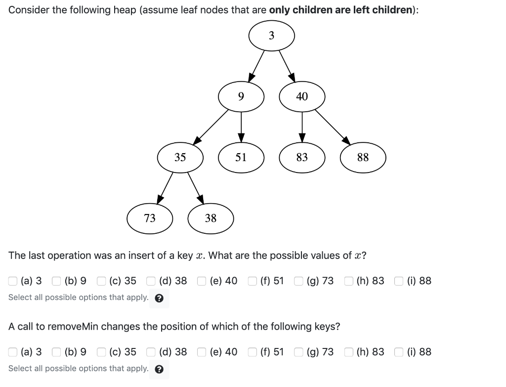 Solved Consider the following heap (assume leaf nodes that | Chegg.com