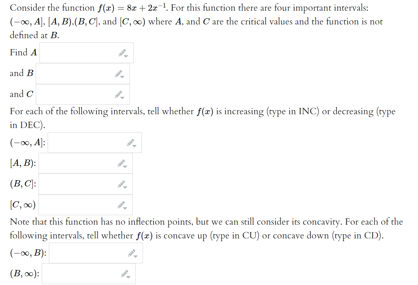 Solved Consider the function f(x)=8x+2x−1. For this function | Chegg.com