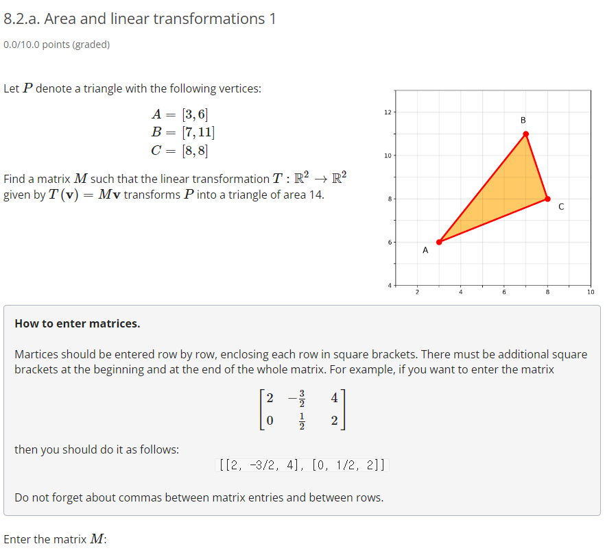 Solved 8.2.a. Area and linear transformations 1 0.0/10.0 | Chegg.com