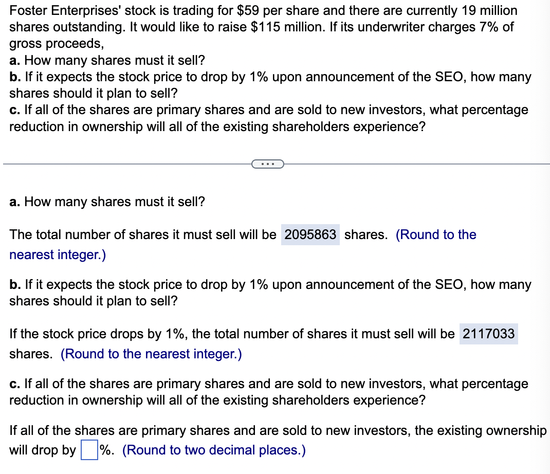 Solved Foster Enterprises' stock is trading for $59 per | Chegg.com