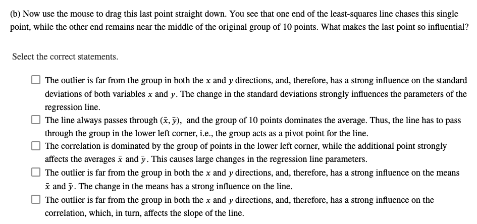 Solved The Correlation and Regression Applet allows you to | Chegg.com