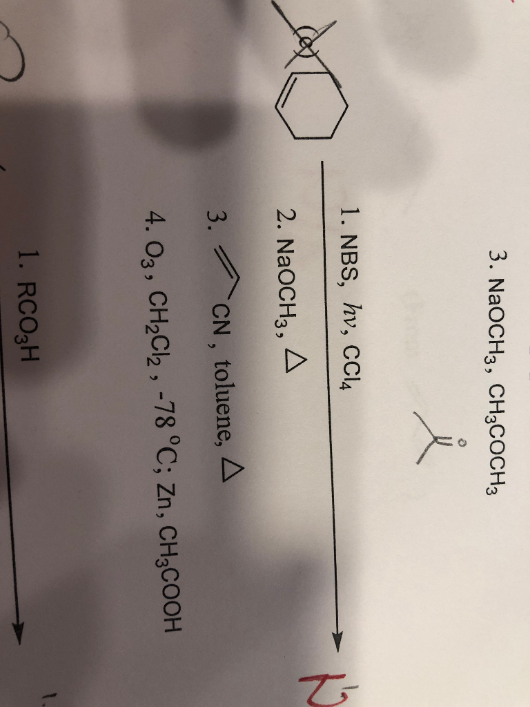 Solved 3. NaOCH3, CH3COCH3 1. NBS, hv, CCl4 2. NaOCH3, A 3 | Chegg.com