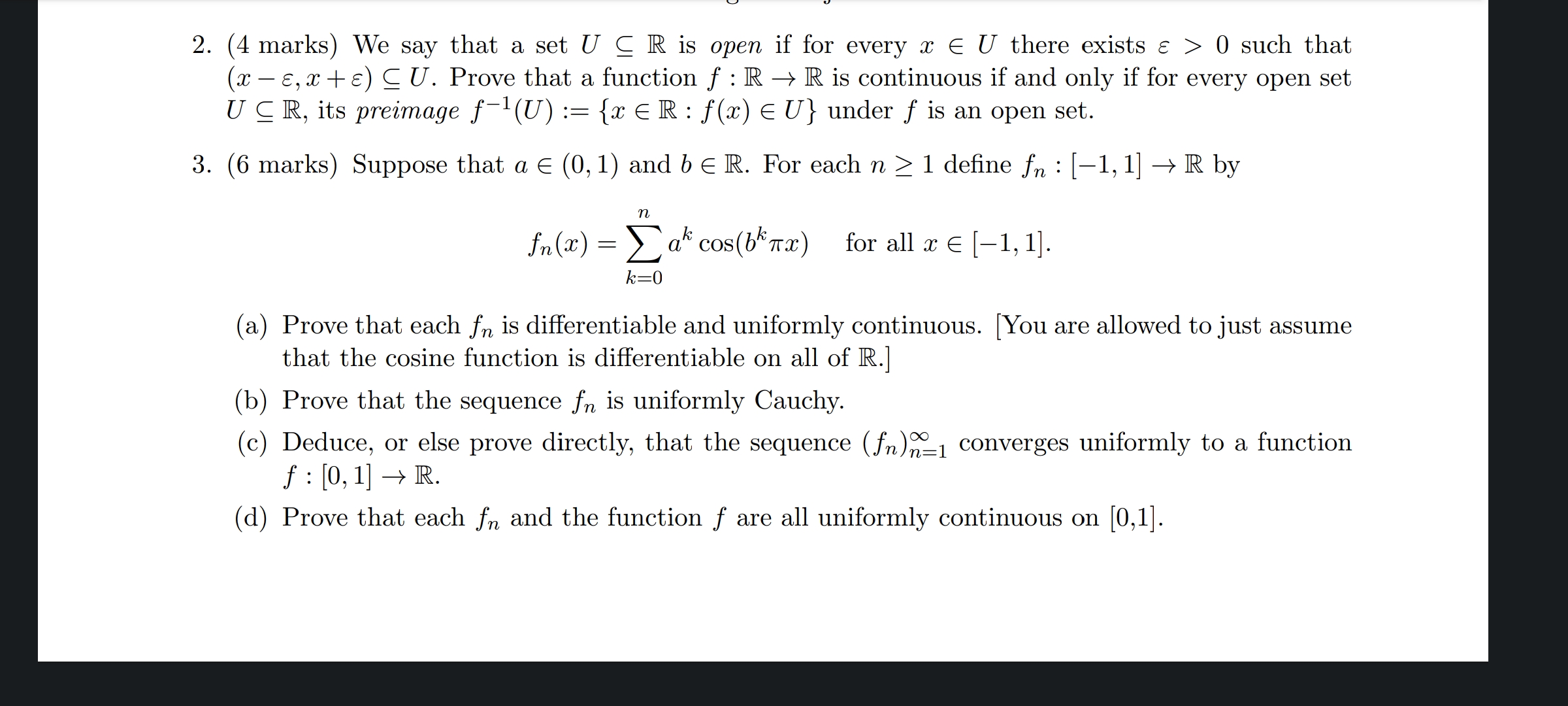 Solved 2. (4 marks) We say that a set U⊆R is open if for | Chegg.com
