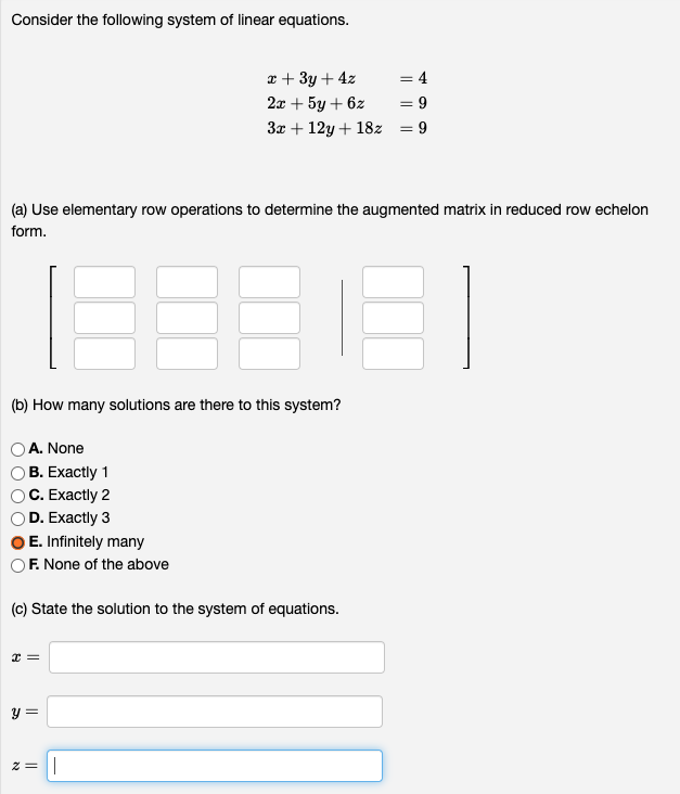 Solved Consider the following system of linear | Chegg.com