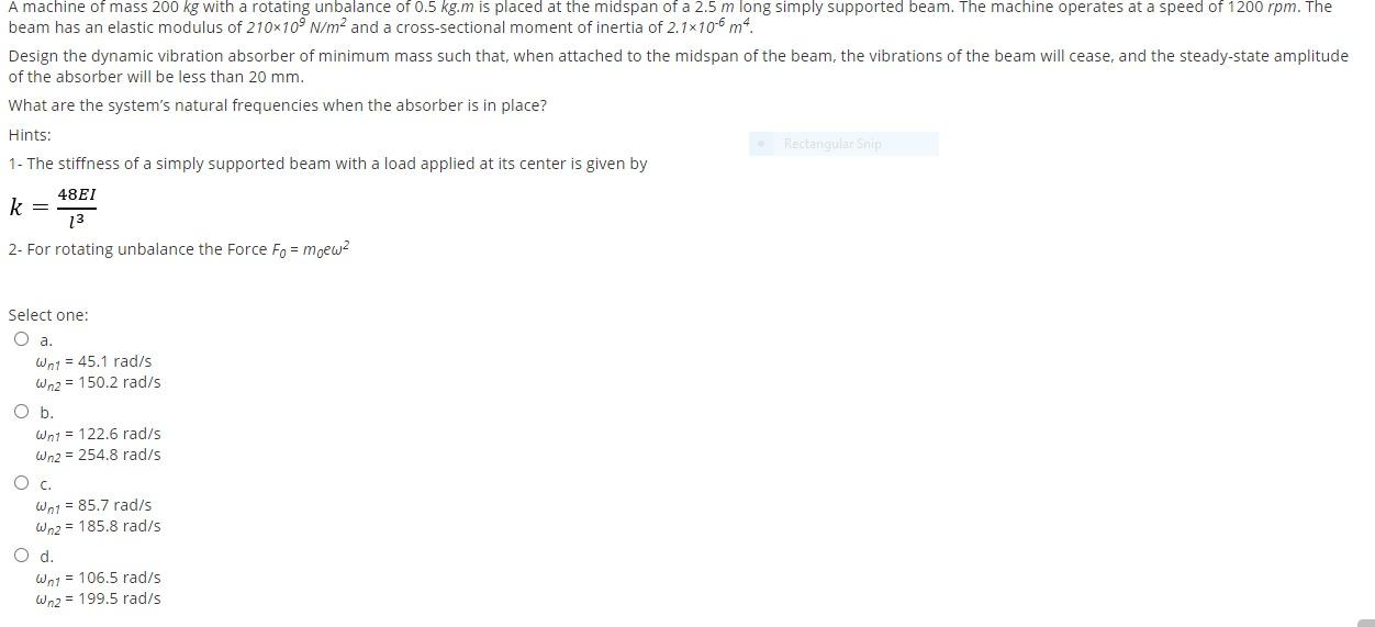 Solved A machine of mass 200 kg with a rotating unbalance of | Chegg.com