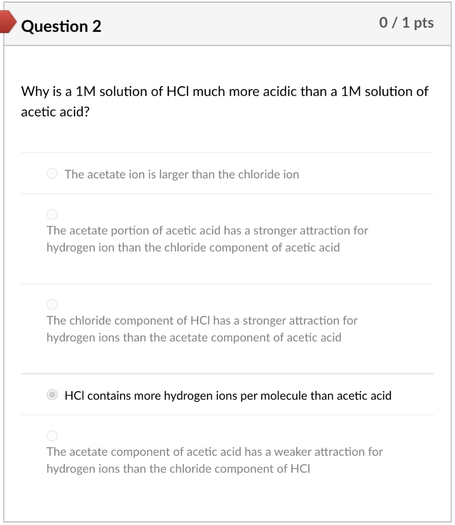 Solved Question 2 0/1 pts Why is a 1M solution of HCl much | Chegg.com