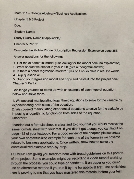 Math 111-College Algebra w/Business Applications | Chegg.com