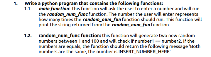 Solved 1. Write a python program that contains the following | Chegg.com