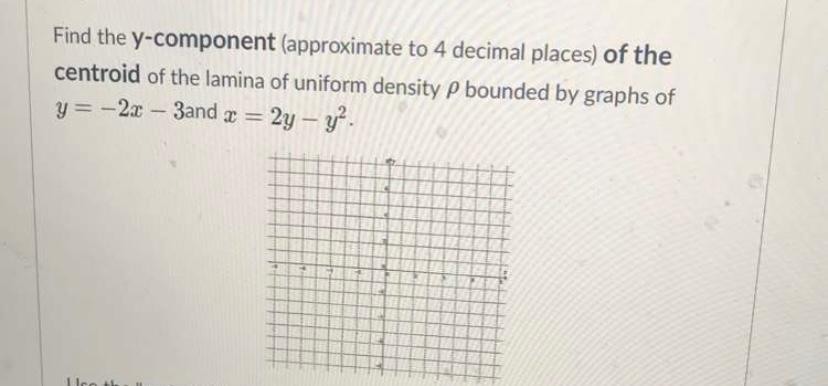 Solved Find the y-component of the centroid of the lamina of | Chegg.com