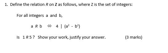 Solved 1. Define the relation Ron Z as follows, where Z is | Chegg.com