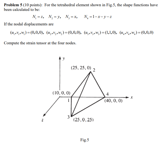 Solved Problem 5 (10 points): For the tetrahedral element | Chegg.com