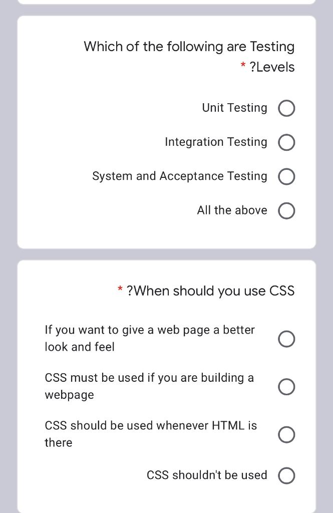 Solved Which of the following are Testing * ?Levels Unit | Chegg.com