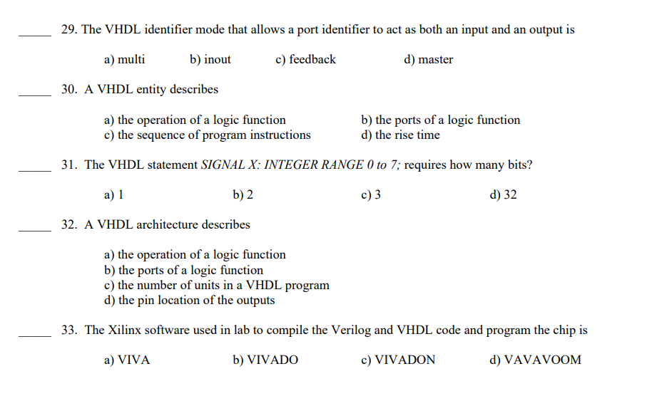 29 The Vhdl Identifier Mode That Allows A Port 