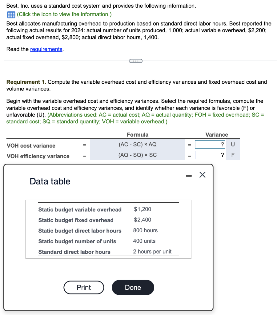Solved Requirements 1. Compute the variable overhead cost | Chegg.com