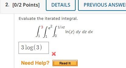Solved 2. [0/2 points) DETAILS PREVIOUS ANSWE Evaluate the | Chegg.com