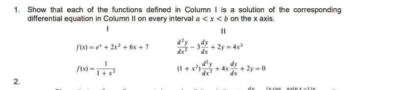 Solved 1. Show that each of the functions defined in Column | Chegg.com
