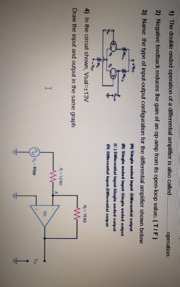 Solved 1) The double ended operation of a differential | Chegg.com