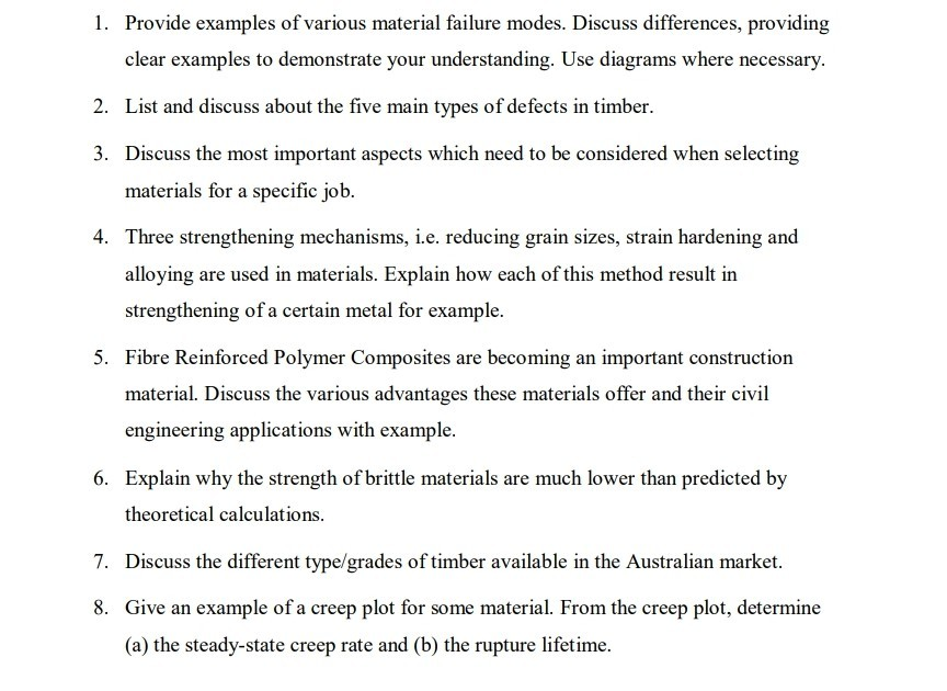 Solved 1. Provide examples of various material failure | Chegg.com