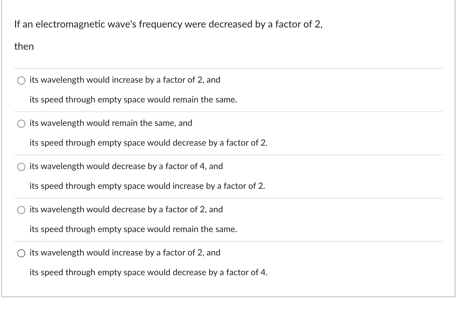 Solved If an electromagnetic wave's frequency were decreased | Chegg.com