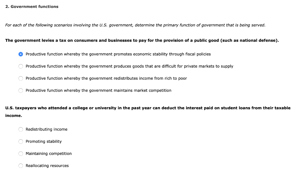 Solved 2. Government functions For each of the following | Chegg.com