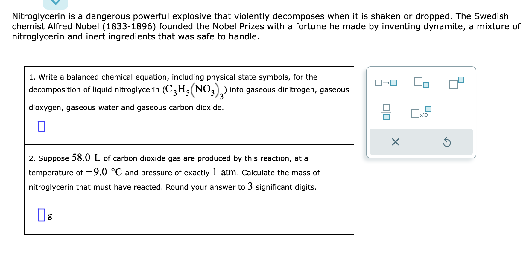 Solved Nitroglycerin is a dangerous powerful explosive that | Chegg.com