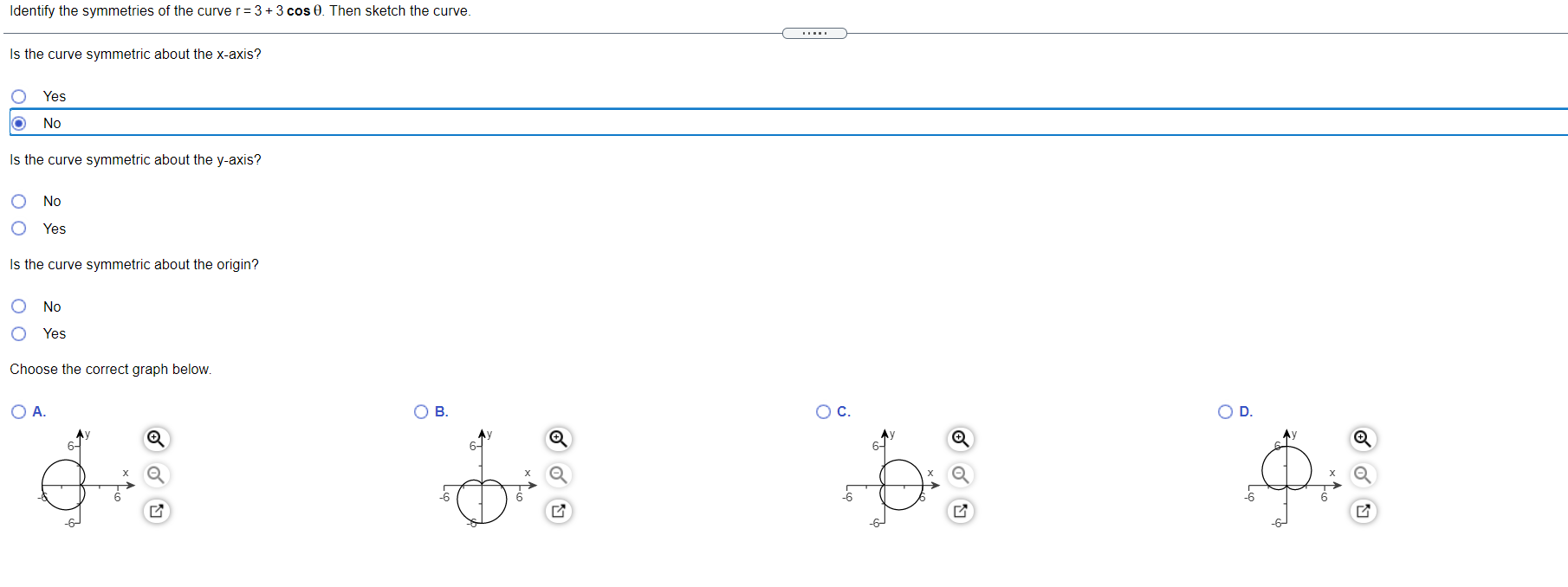 Solved Identify the symmetries of the curve r= 3+3 cos 0. | Chegg.com