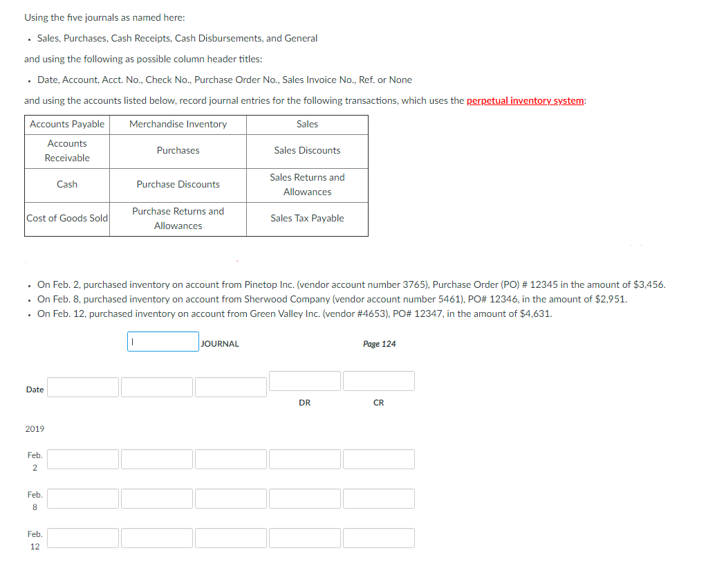 Solved Using the five journals as named here: • Sales, | Chegg.com