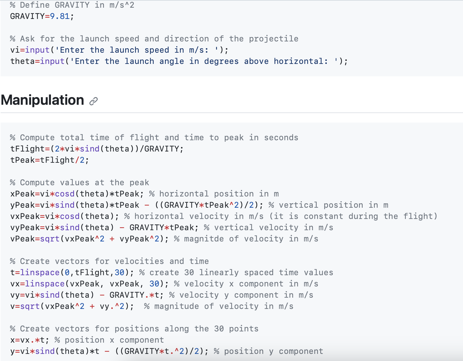Solved \% Define GRAVITY in m/s∧2 GRAVITY=9.81; % Ask for | Chegg.com