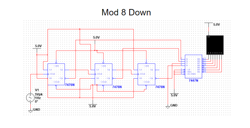 Solved Mod 8 Up VCC 5.0V U3 VCC 5.0V VCC 5.0V 2 7447N 7476N | Chegg.com
