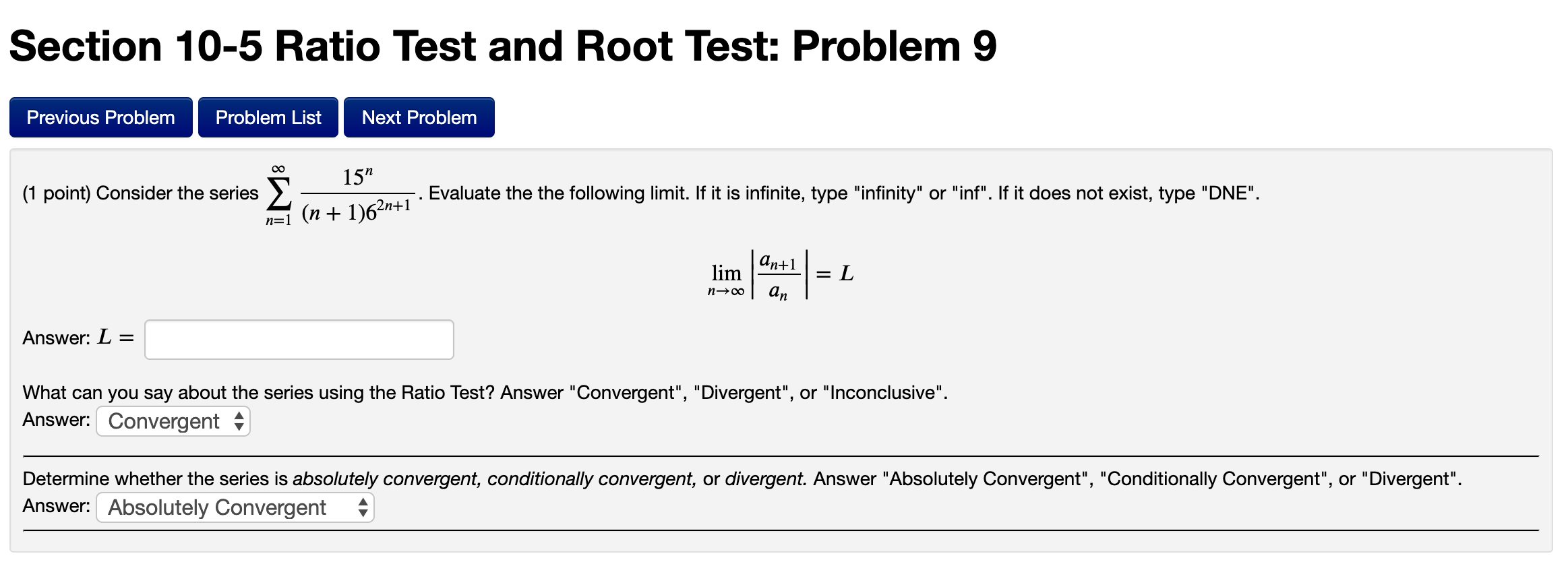 Solved Section 10-5 Ratio Test and Root Test: Problem 9 | Chegg.com