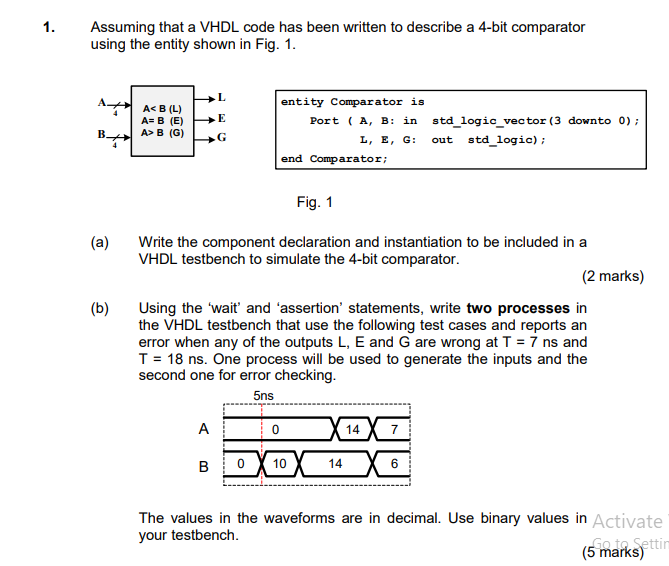Solved 1. Assuming that a VHDL code has been written to | Chegg.com