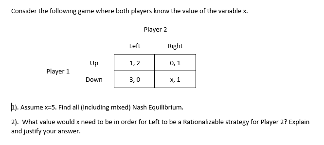 Solved Consider the following game where both players know | Chegg.com