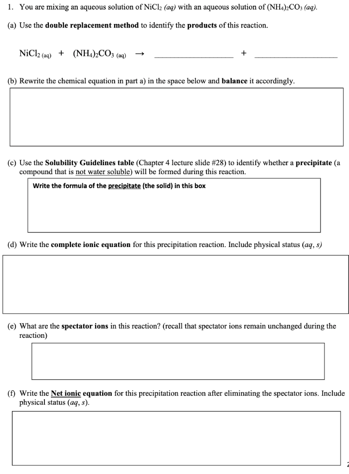 Solved 1. You are mixing an aqueous solution of NiCl2 (aq) | Chegg.com