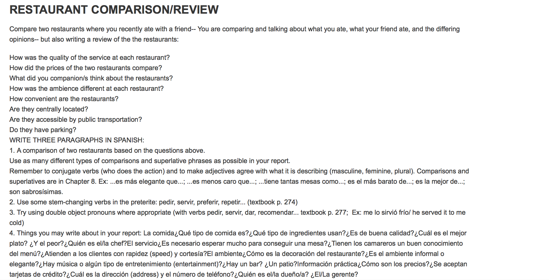 Could someone write a a small spanish paragraph for | Chegg.com