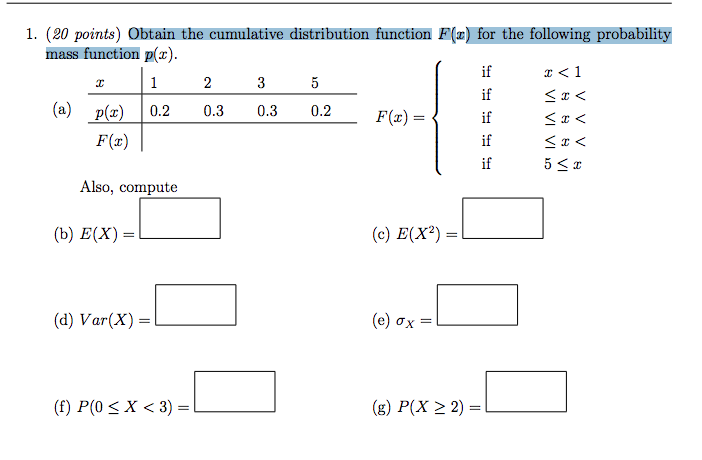 Solved T 1 1. (20 points) Obtain the cumulative distribution | Chegg.com