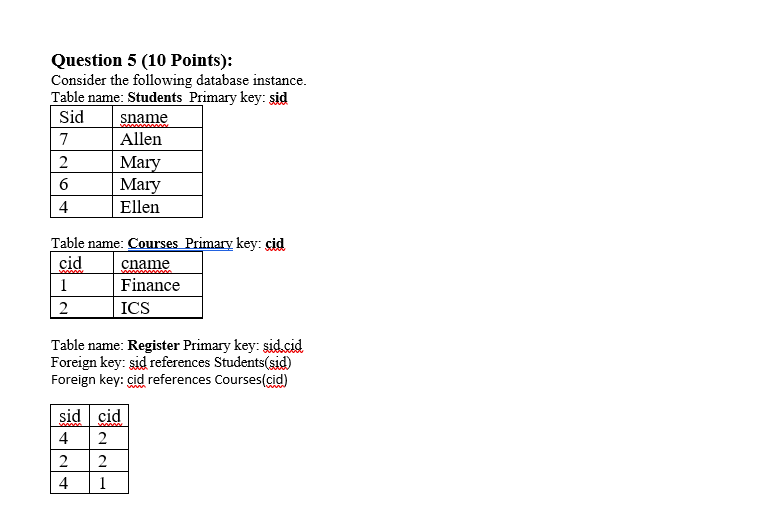Question 5 (10 Points): Consider the following | Chegg.com