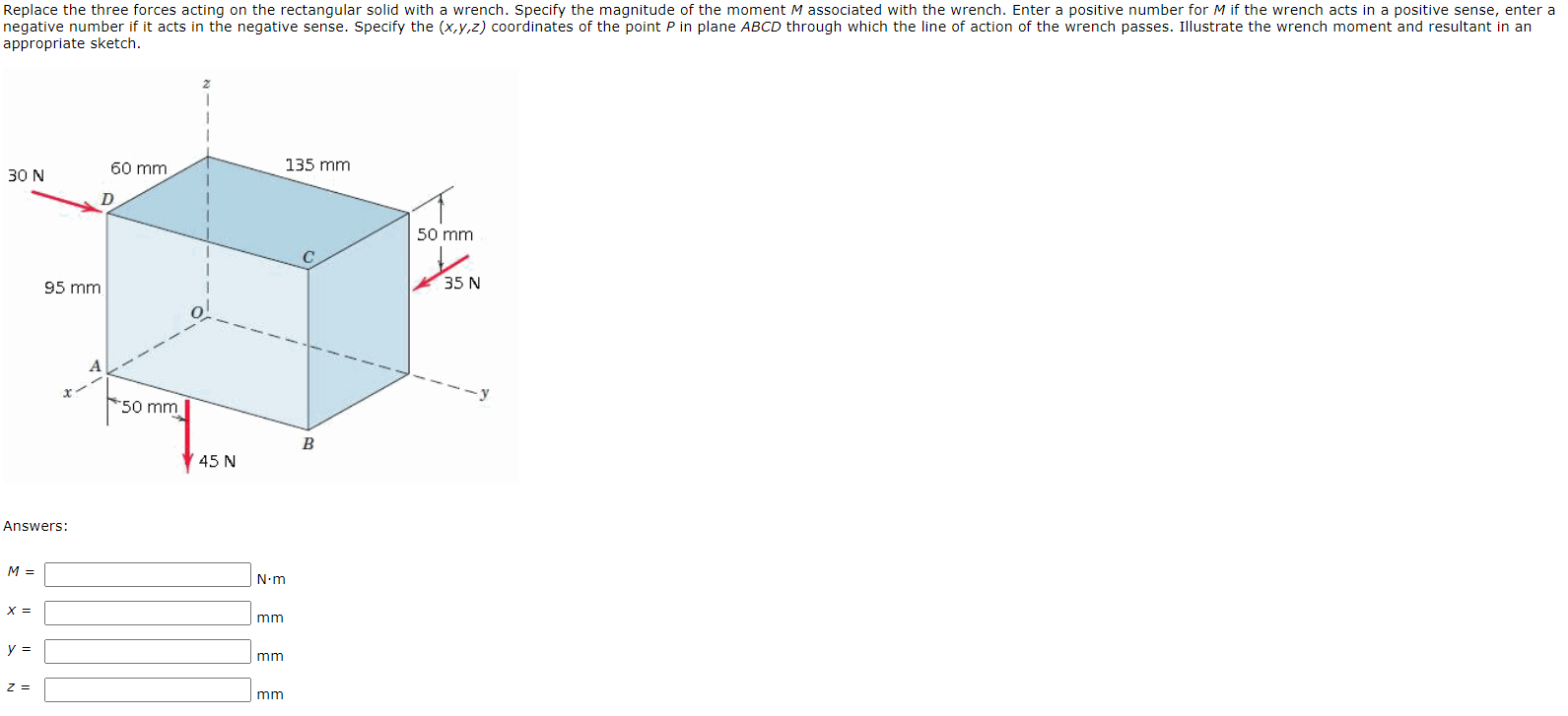 Solved Replace the three forces acting on the rectangular | Chegg.com