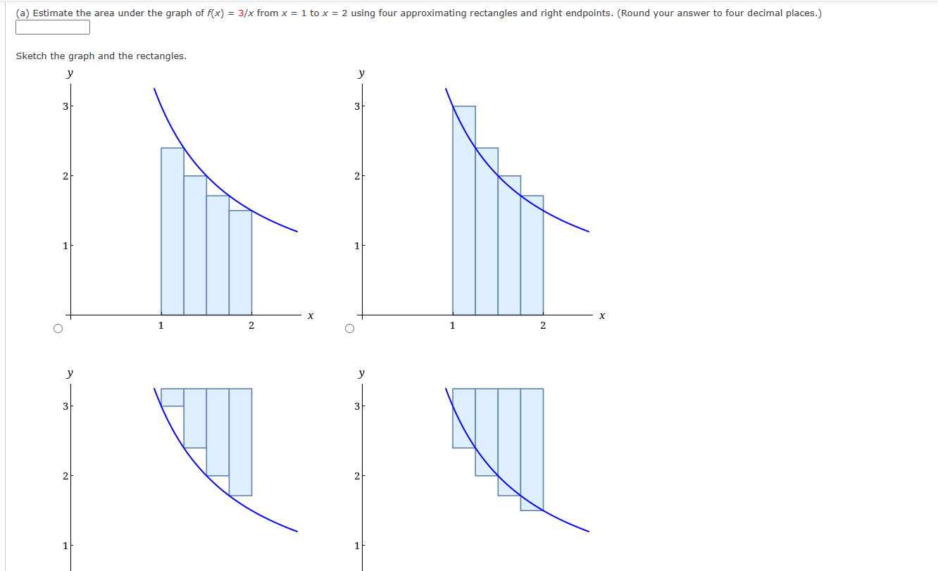 [Solved]: (a) Estimate the area under the graph of f(x)=3/x